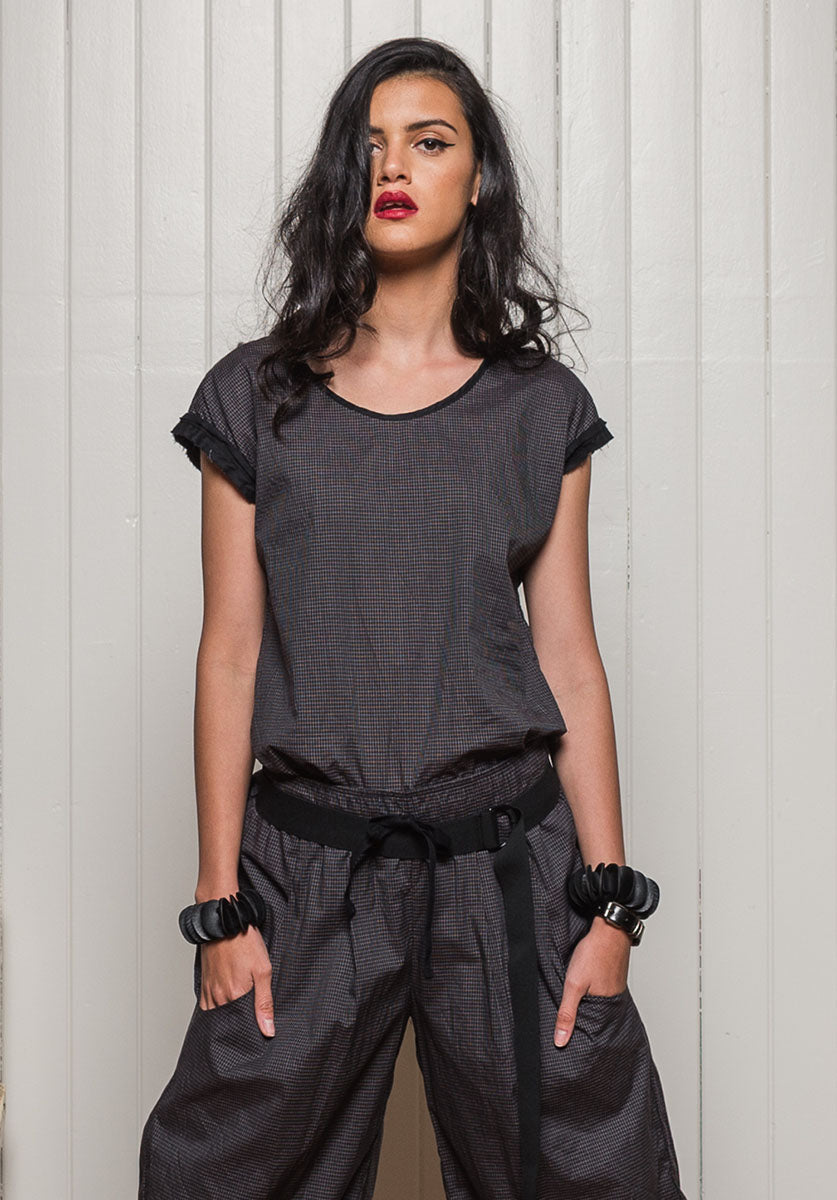 Moonlight top black check cotton, ethical womens tops Australia